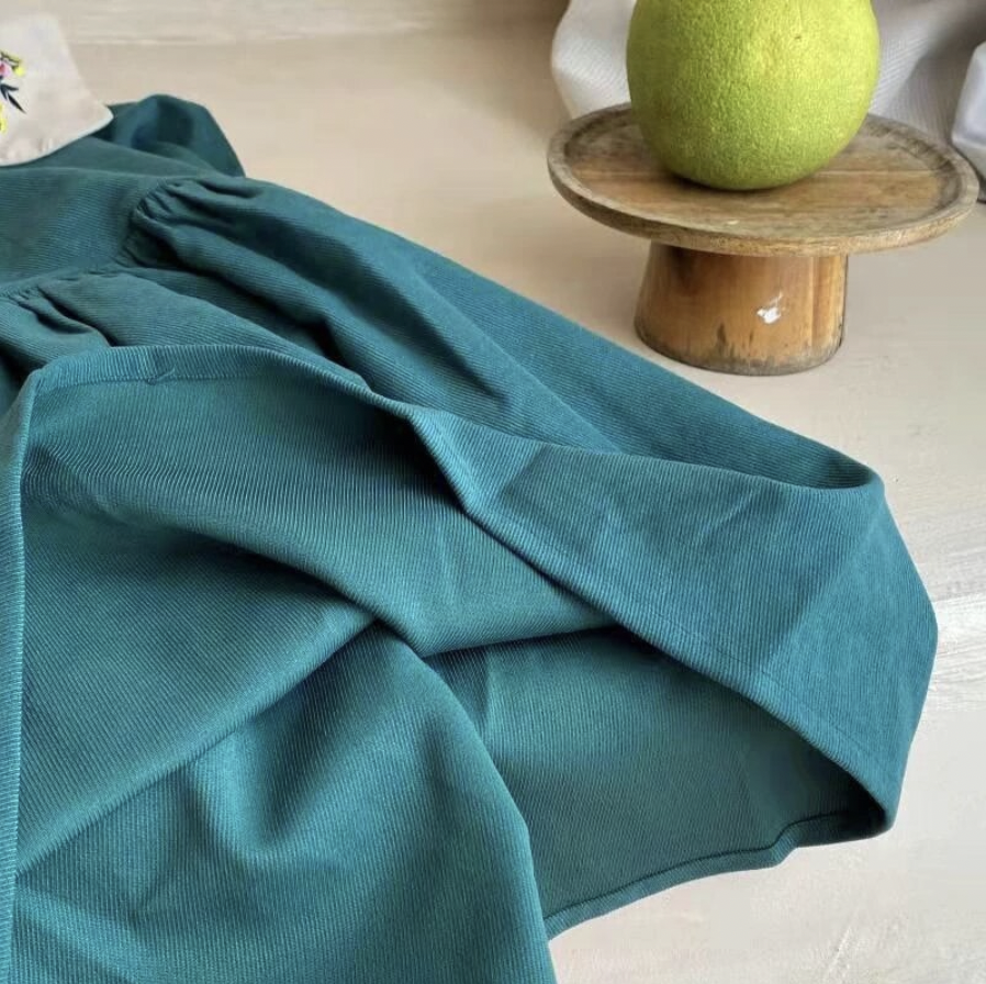 Itty Bitty Green Embroidered Collar Dress - Itty Bitty Boutique