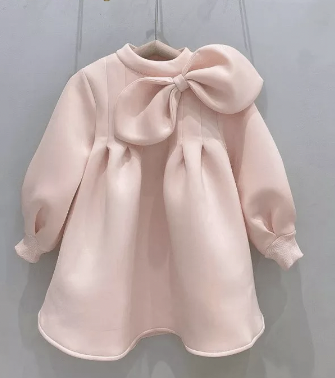 Itty Bitty Pink Long Sleeve Bow Dress - Itty Bitty Boutique